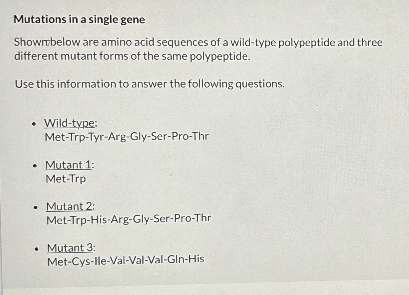 Solved Mutations in a single geneShowrrbelow are amino acid | Chegg.com