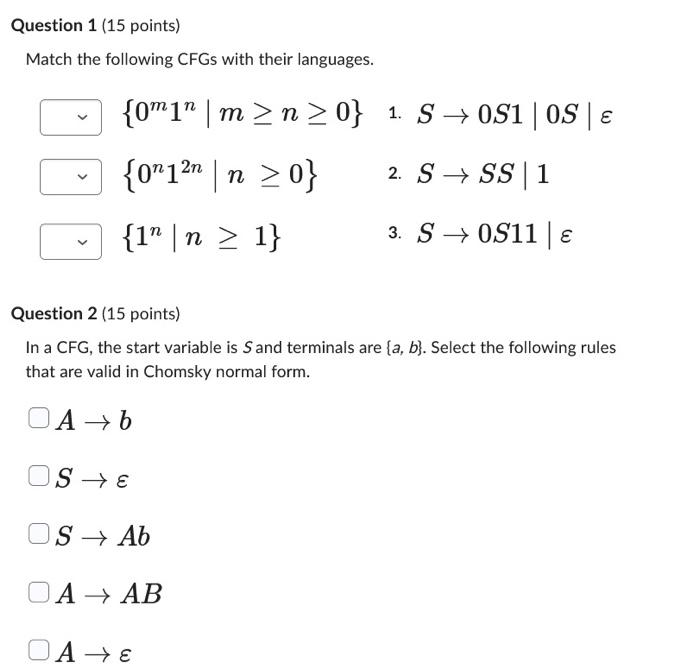 Solved Question 1 (15 points) Match the following CFGs with | Chegg.com