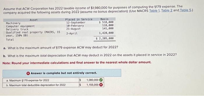 Solved Assume that ACW Corporation has 2022 taxable income | Chegg.com