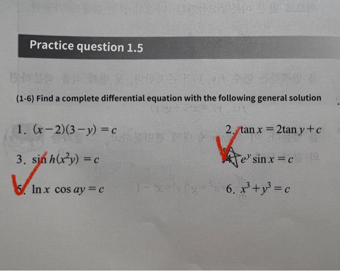Solved (1-6) Find a complete differential equation with the | Chegg.com