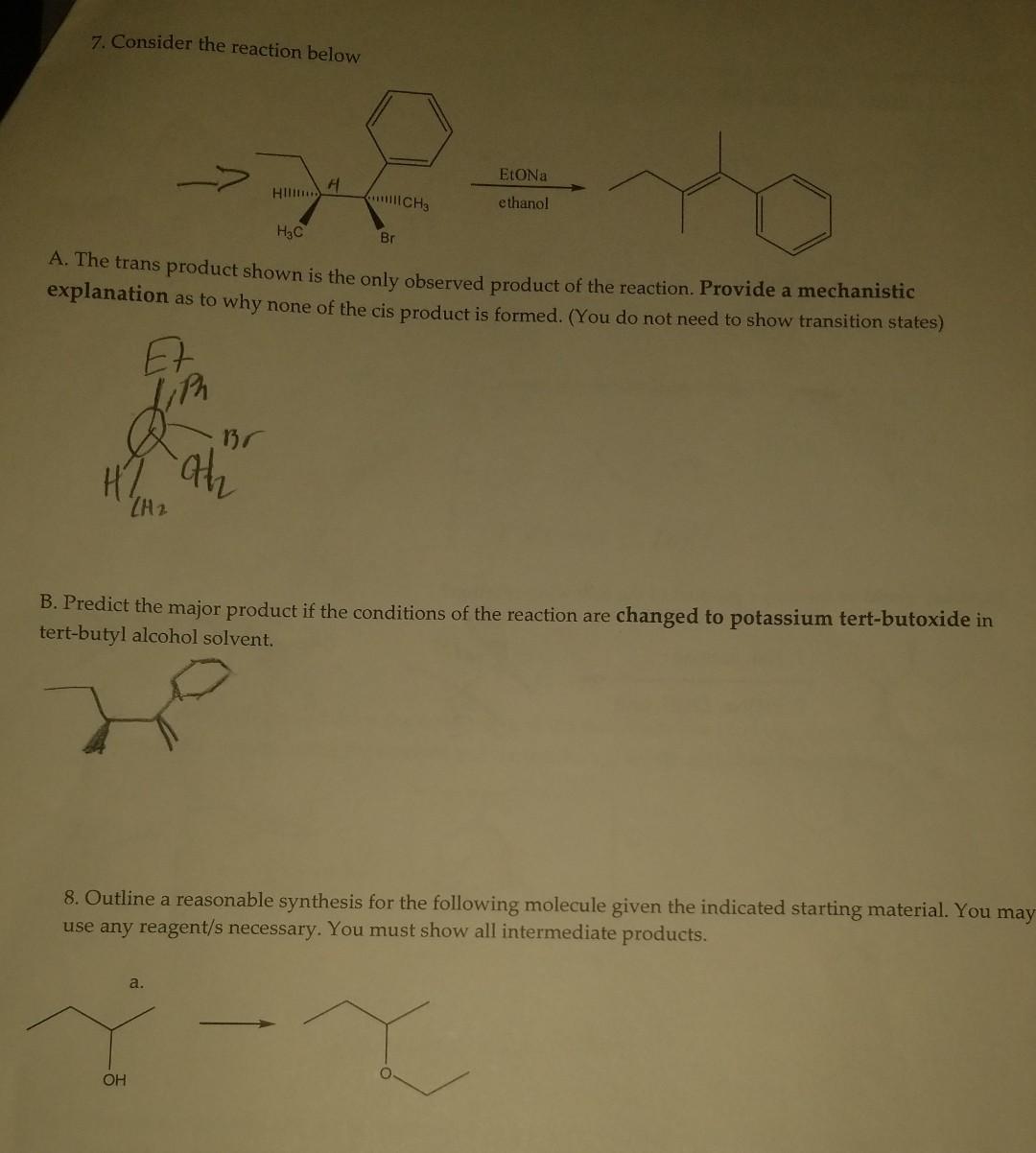 Solved 7. Consider the reaction below A. The trans product | Chegg.com