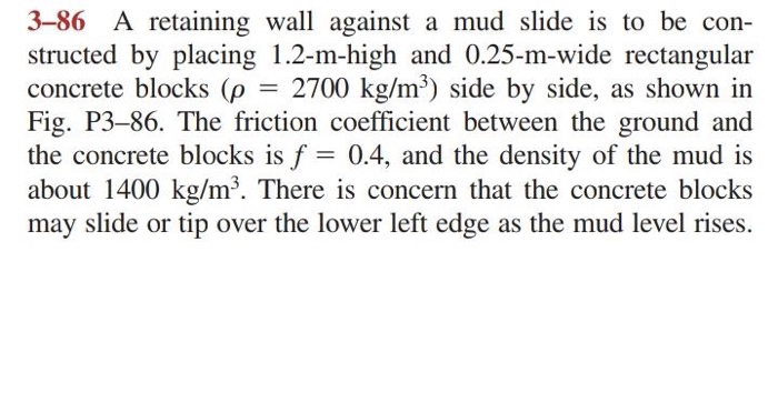 Solved 3–86 A retaining wall against a mud slide is to be | Chegg.com
