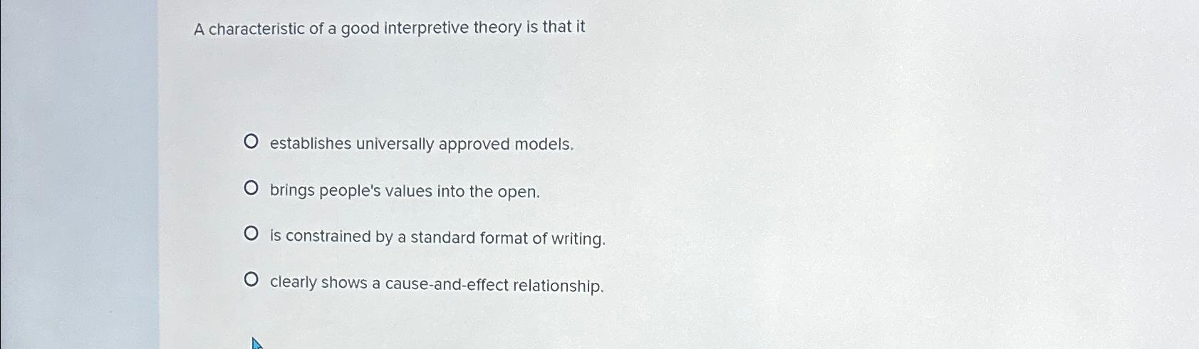 Solved A characteristic of a good interpretive theory is | Chegg.com