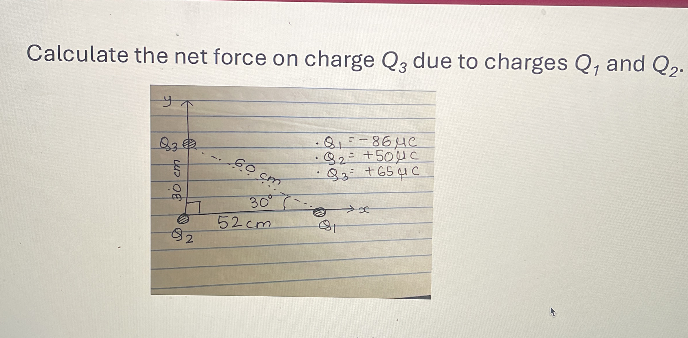 Solved Calculate the net force on charge Q3 ﻿due to charges | Chegg.com