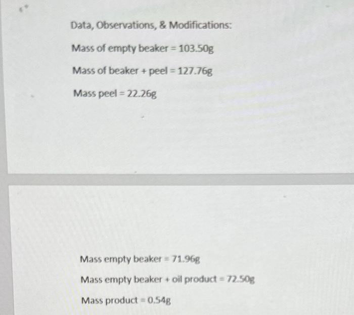 Solved Determine the yield of limonene. the mass empty | Chegg.com