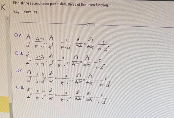 Solved Find all the second order partial derivatives of the | Chegg.com