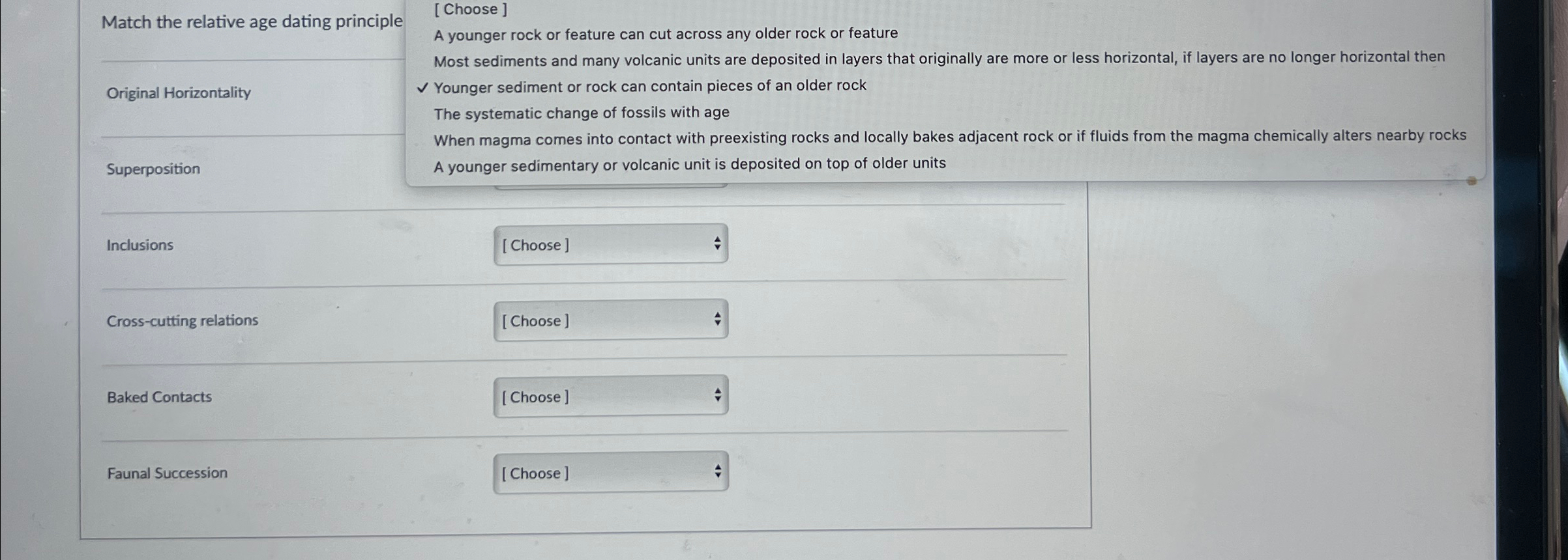 Solved Match the relative age dating principleq,Original | Chegg.com