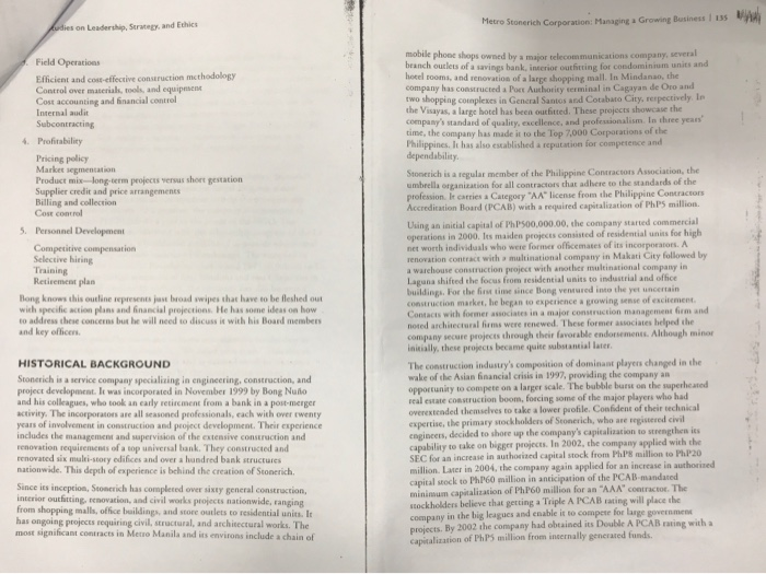 Metro Stonerich Corporation Managing a Growing | Chegg.com