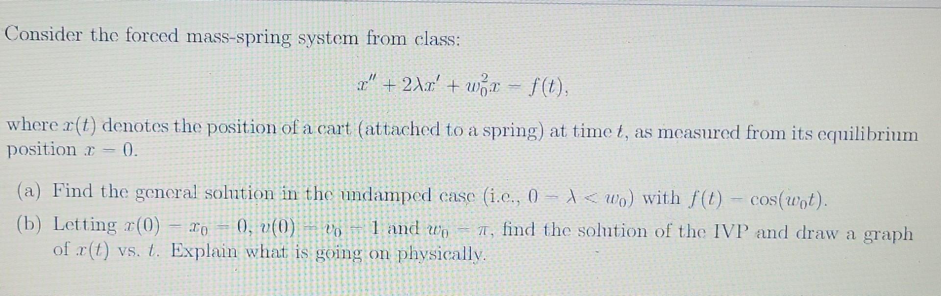 Solved Consider The Forced Mass Spring System From Class