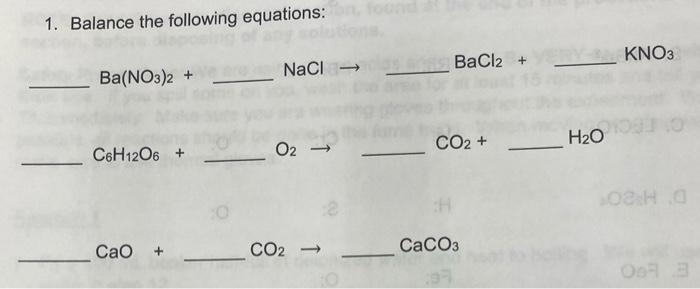 Solved 1. Balance the following equations: KNO3 BaCl2 NaCl | Chegg.com