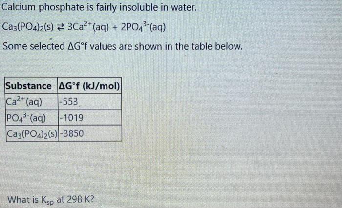 Solved Calcium phosphate is fairly insoluble in water. | Chegg.com