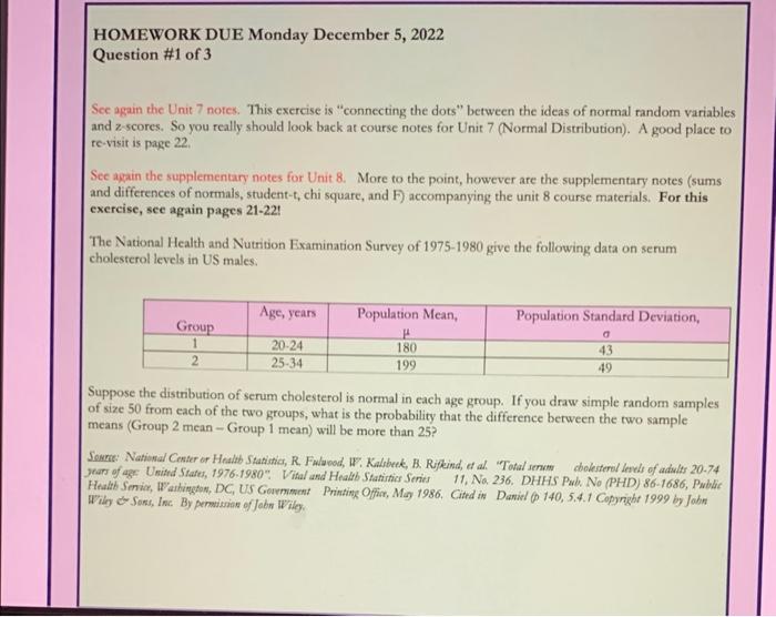 Solved HOMEWORK DUE Monday December 5, 2022 Question \#1 of | Chegg.com