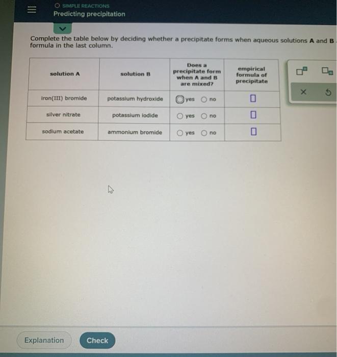 Solved E SIMPLE REACTIONS Predicting precipitation Complete | Chegg.com