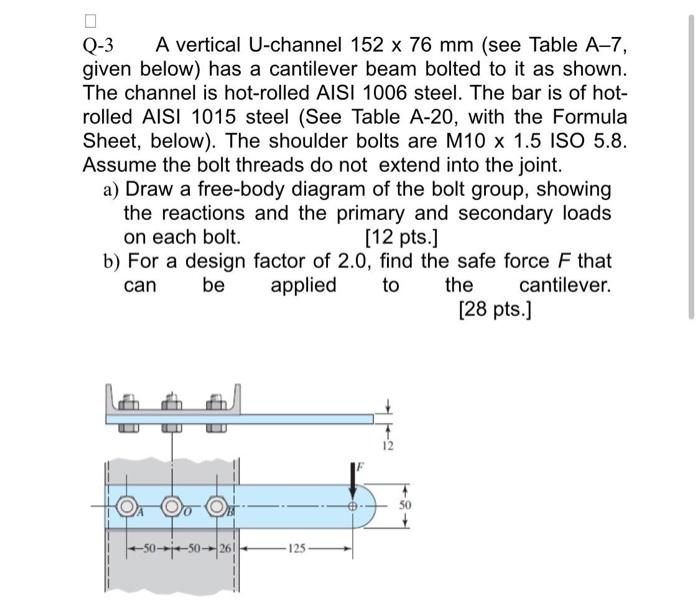Solved Q-3 A vertical U-channel 152 x 76 mm (see Table A-7, | Chegg.com