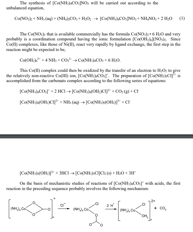 Solved Balance equation 1: Lab back ground: The synthesis of | Chegg.com