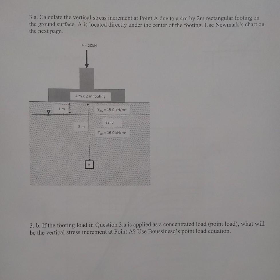 Solved 3.a. Calculate the vertical stress increment at Point | Chegg.com