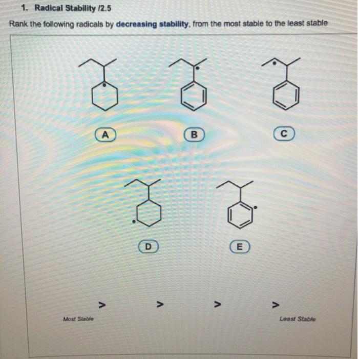 Solved 1. Radical Stability 12.5 Rank the following radicals | Chegg.com