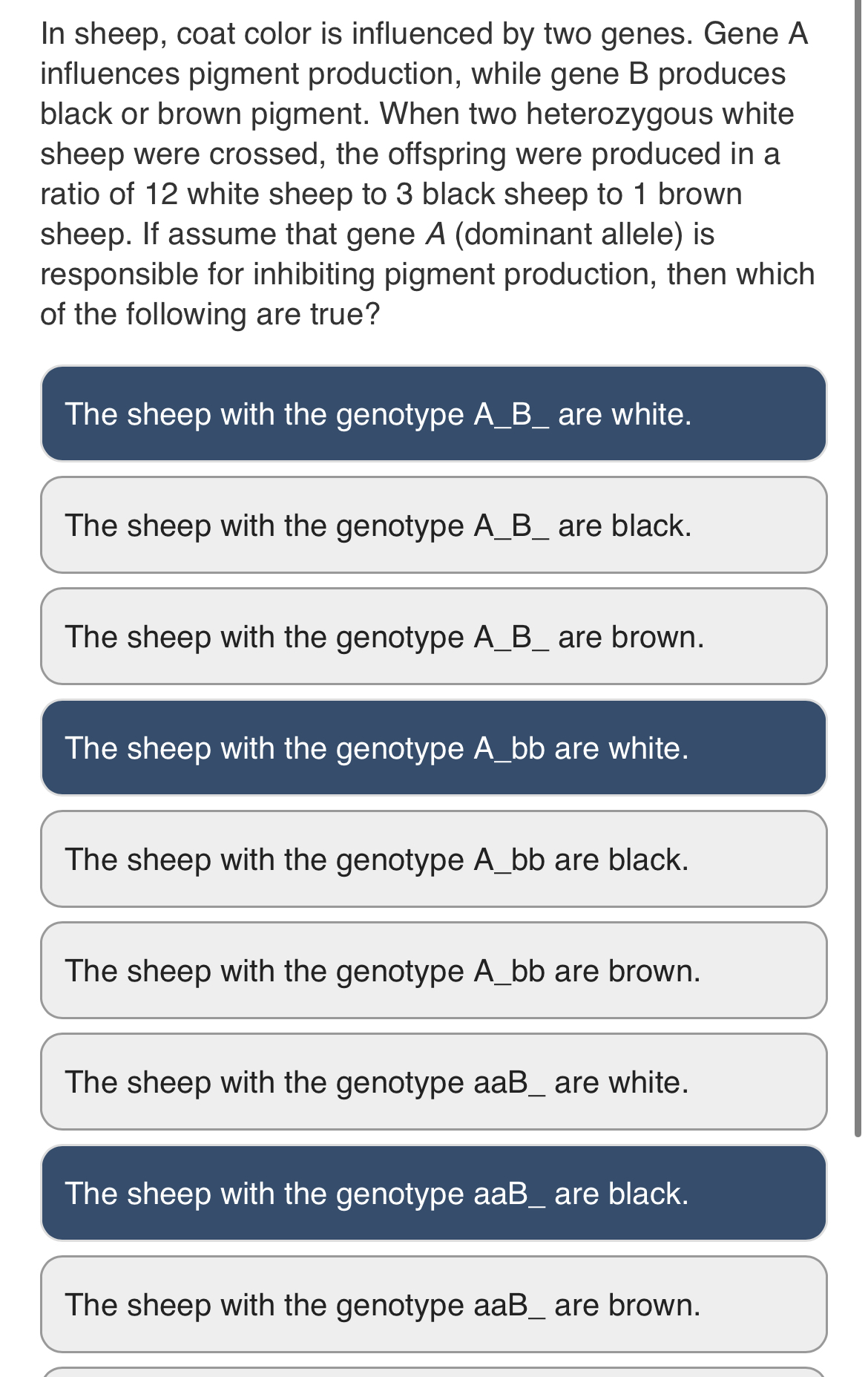 Solved In sheep, coat color is influenced by two genes. Gene | Chegg.com