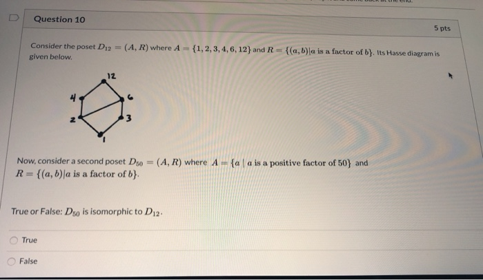 Solved Question 10 5 pts Consider the poset D12 = given | Chegg.com