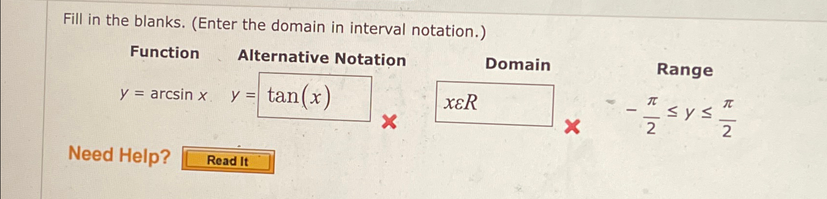 Solved Fill in the blanks. (Enter the domain in interval | Chegg.com