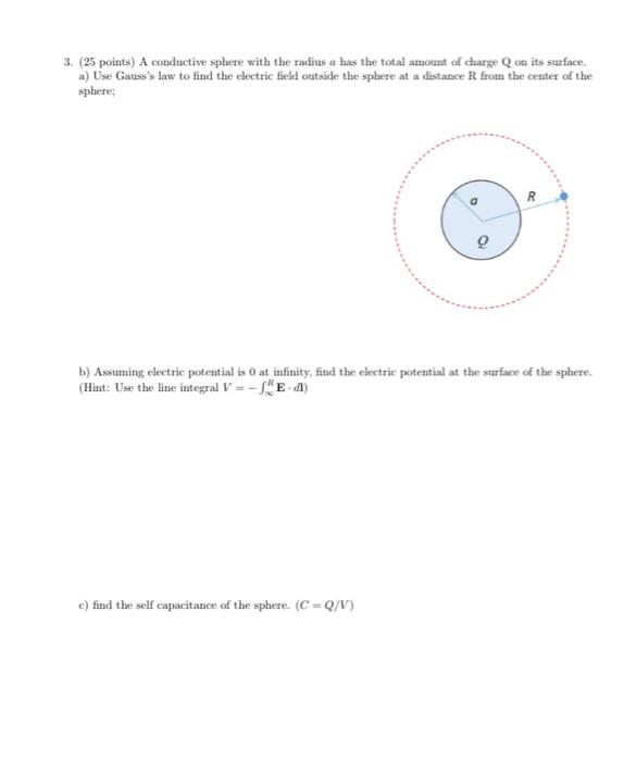 Solved 3. (25 points) A conductive sphere with the radius a | Chegg.com