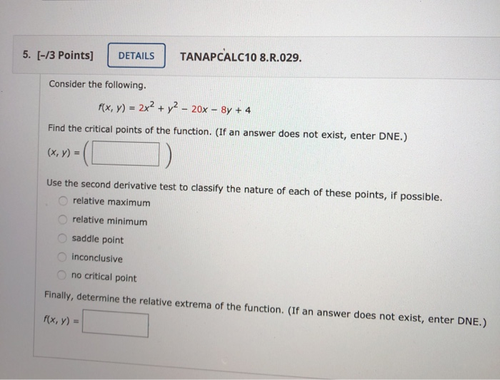 Solved 5. [-/3 Points] DETAILS TANAPCALC10 8.R.029. Consider | Chegg.com