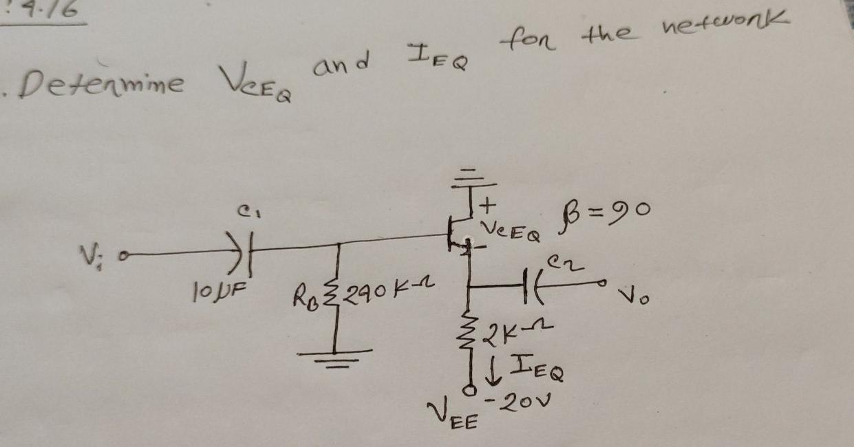 Solved 9.16 for the network and IEQ Determine Veea ī + Ve EQ | Chegg.com