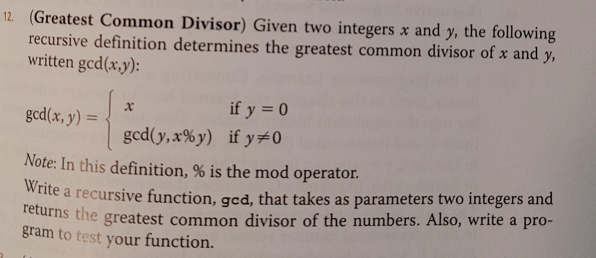 Solved 12 Greatest Common Divisor Given Two Integers X