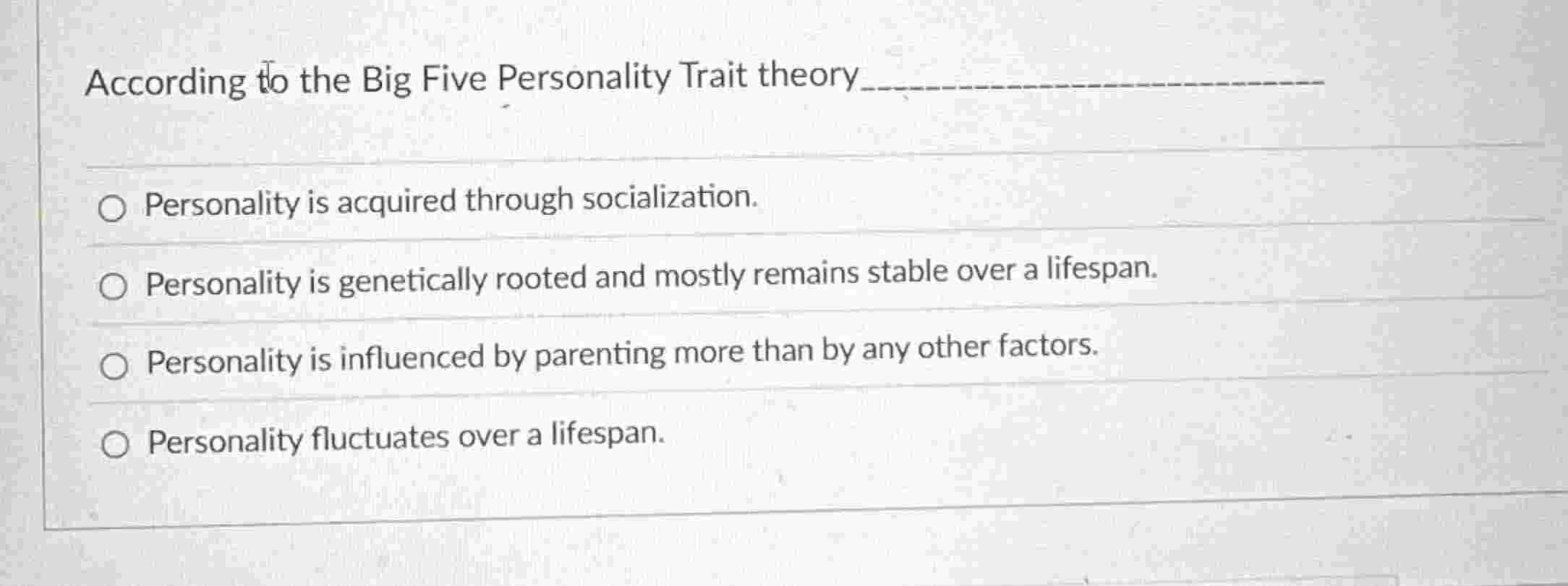 Solved According to the Big Five Personality Trait | Chegg.com