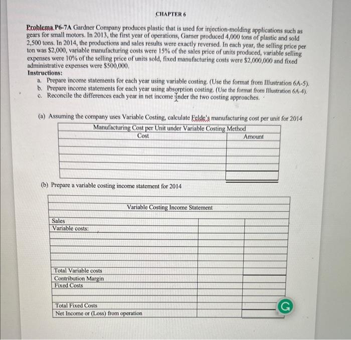 Solved Problema. P6-7A Gardner Company produces plastic that | Chegg.com
