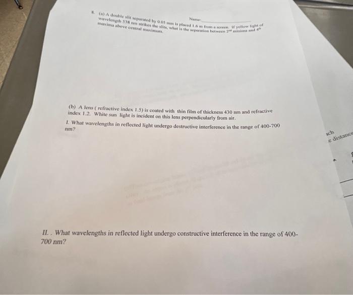 Solved \\( x \\) (b) A lens (refractive index 1.5) is coated | Chegg.com