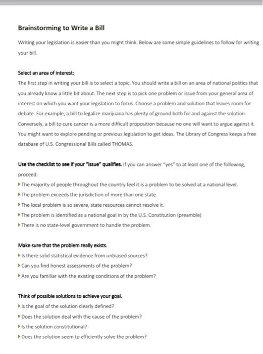 Drafting Your Bill You must use the "Bill Template"I | Chegg.com