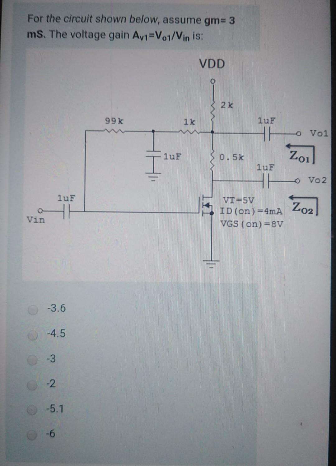 Solved For the circuit shown below, assume gm=3 ms. The | Chegg.com