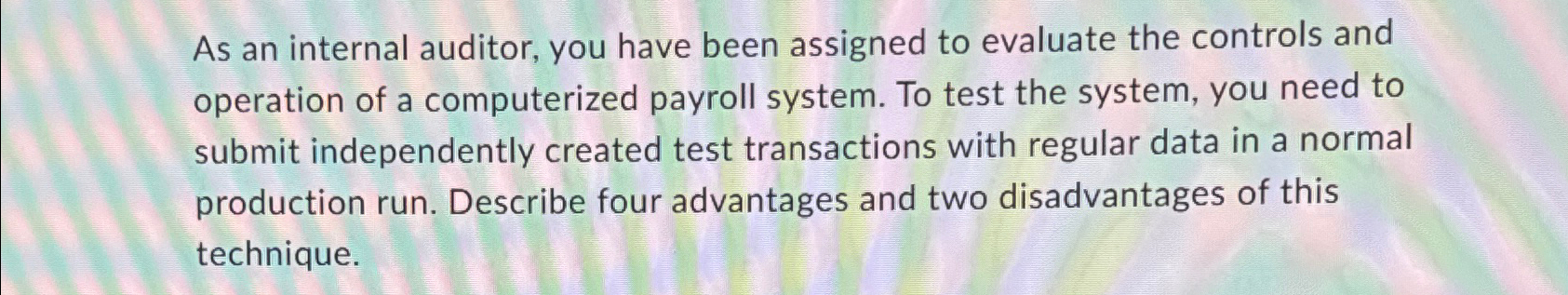 Solved As an internal auditor, you have been assigned to | Chegg.com