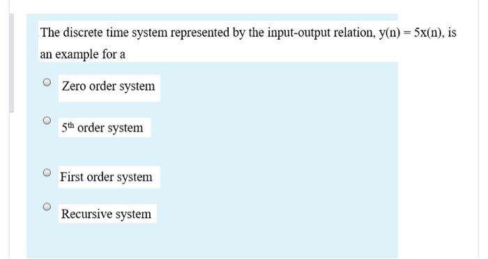 Solved The discrete time system represented by the | Chegg.com