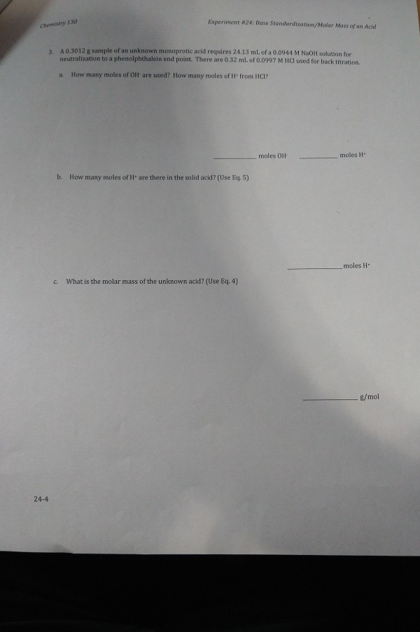 Solved Lab Section: Name Experiment #24: The Standardization | Chegg.com