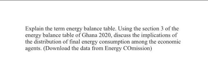 Solved Explain the term energy balance table. Using the | Chegg.com
