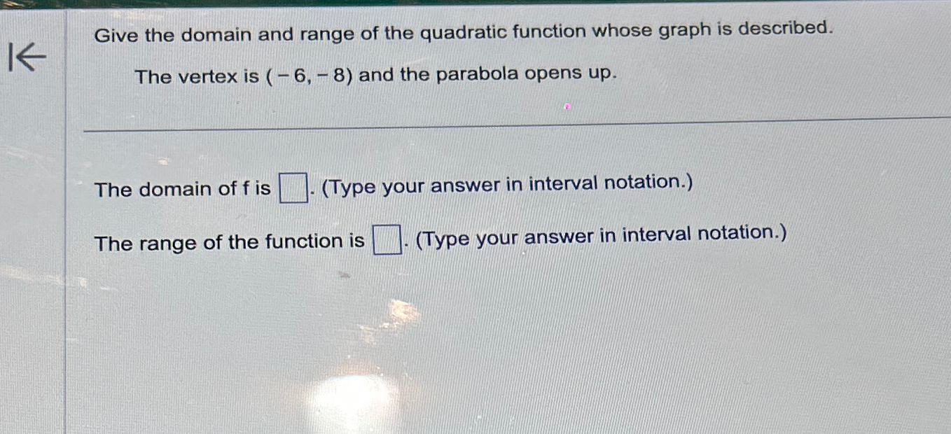 Solved Give the domain and range of the quadratic function | Chegg.com