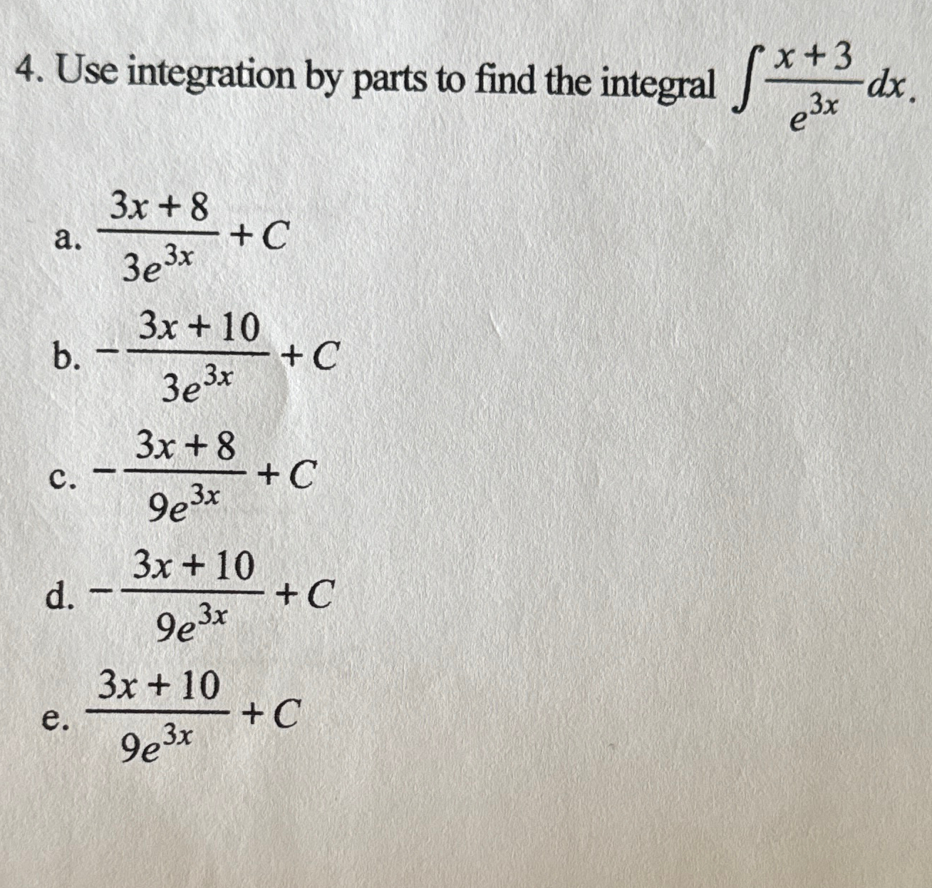 Solved Use integration by parts to find the integral | Chegg.com