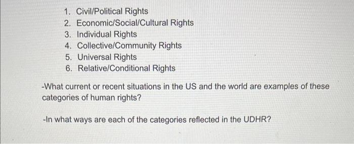 1. Civil/Political Rights 2. Economic/Social/Cultural | Chegg.com