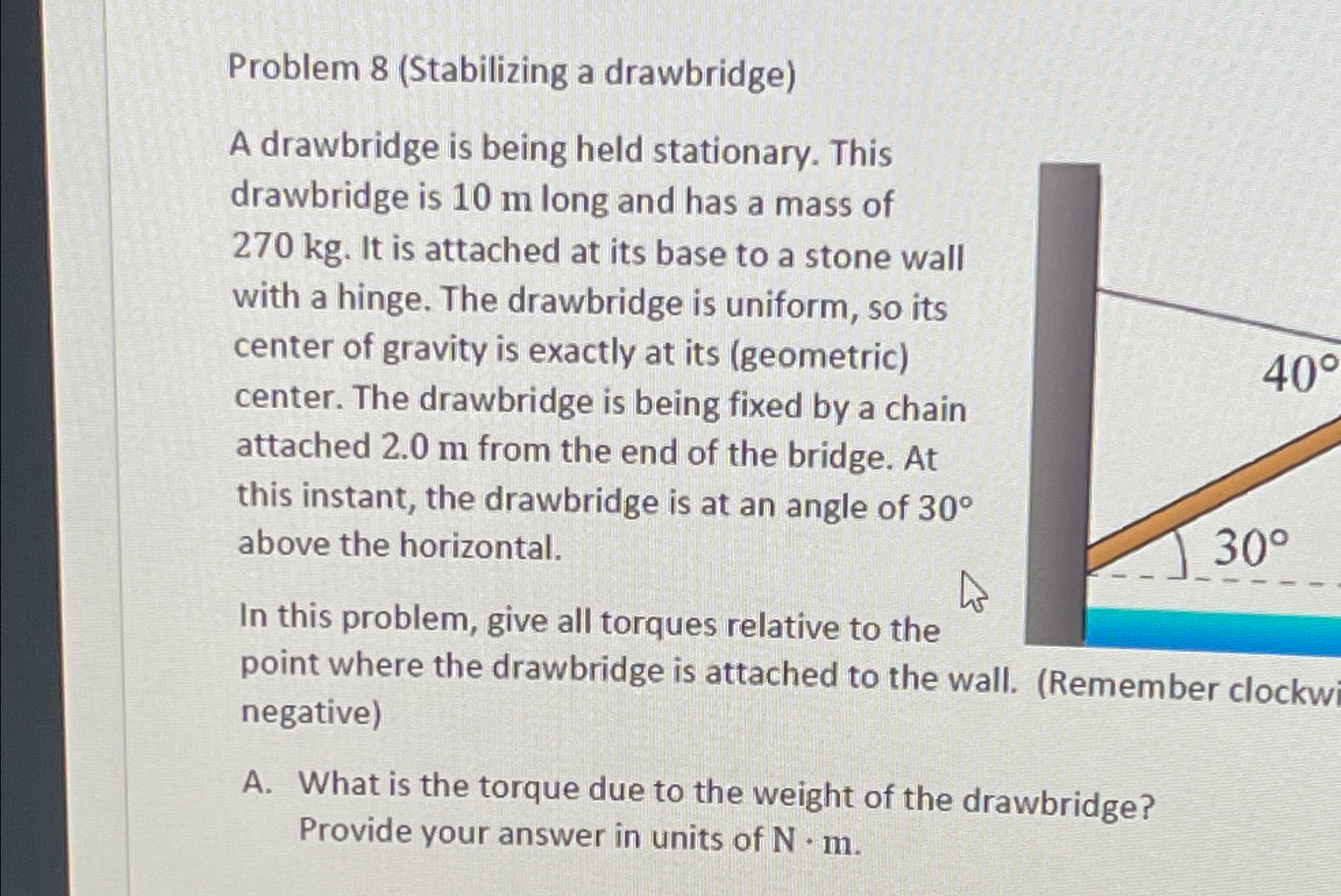 Problem 8 (Stabilizing a drawbridge)A drawbridge is | Chegg.com