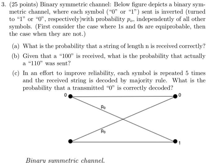 Solved 3. (25 points) Binary symmetric channel: Below figure | Chegg.com