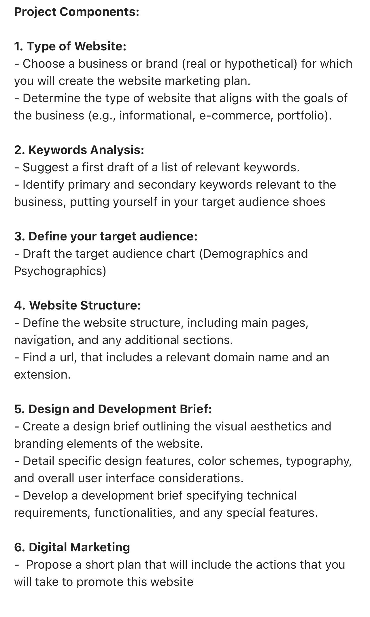 Solved Project Components:Type of Website:Choose a business | Chegg.com