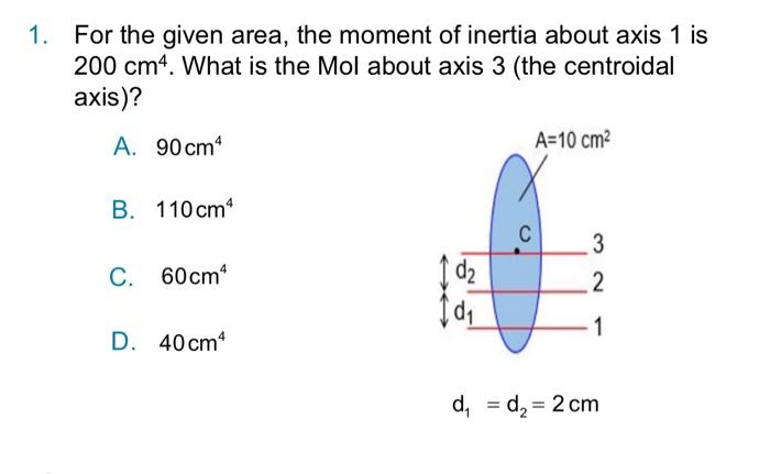 Solved 1. For the given area, the moment of inertia about | Chegg.com