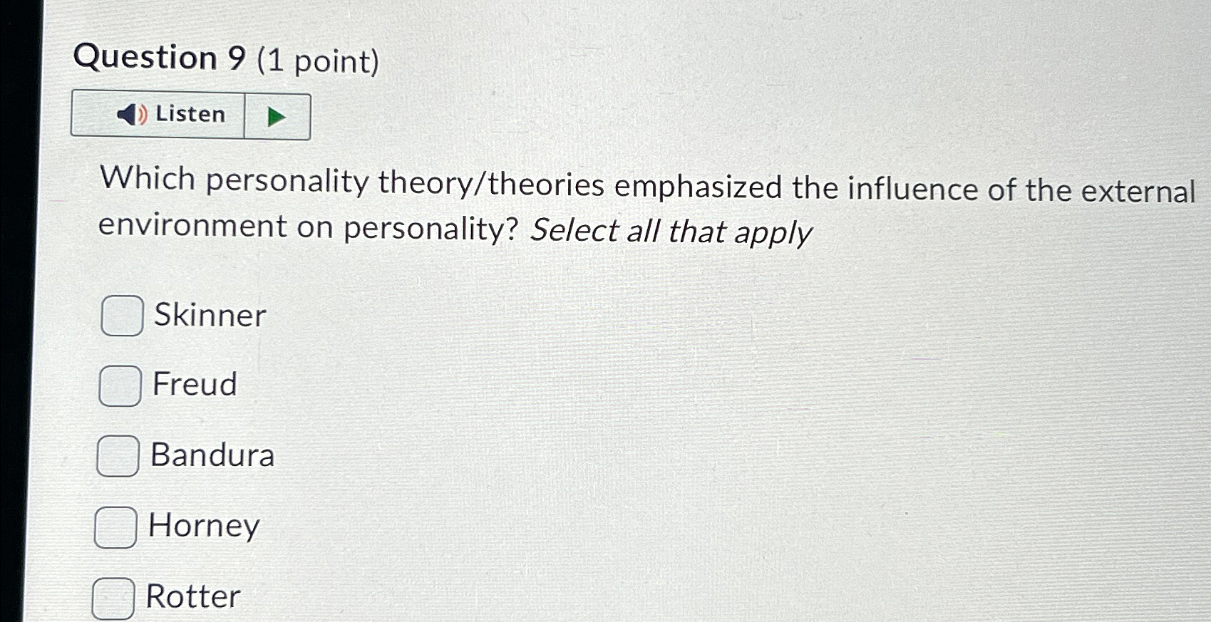 Solved Question 9 (1 ﻿point)Which personality | Chegg.com