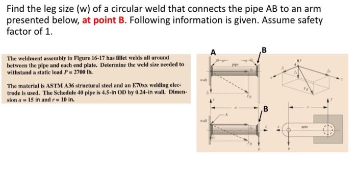 Solved Find the leg size (w) of a circular weld that | Chegg.com