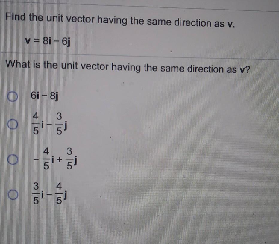 Solved Find the unit vector having the same direction as v. | Chegg.com