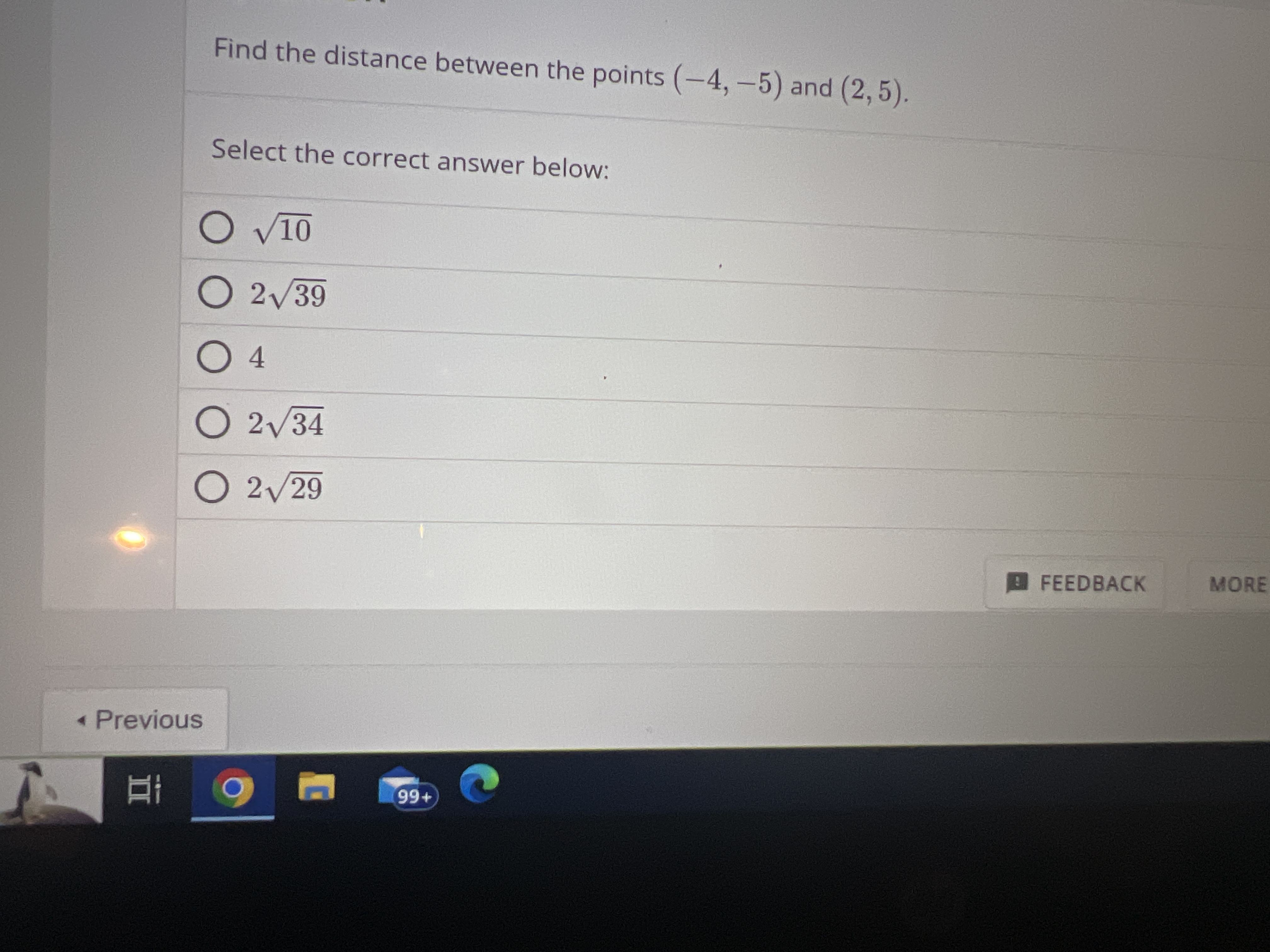 Solved Find the distance between the points (-4,-5) ﻿and | Chegg.com