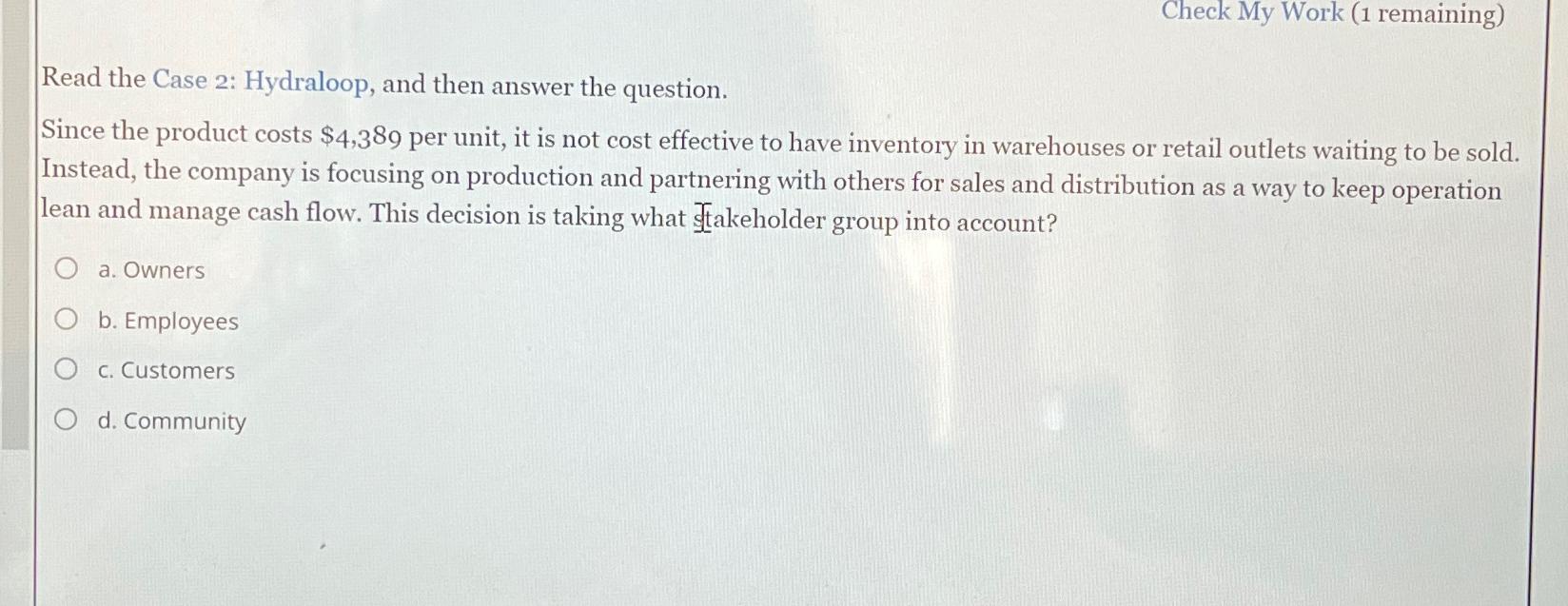 Solved Check My Work (1 ﻿remaining)Read the Case 2: | Chegg.com