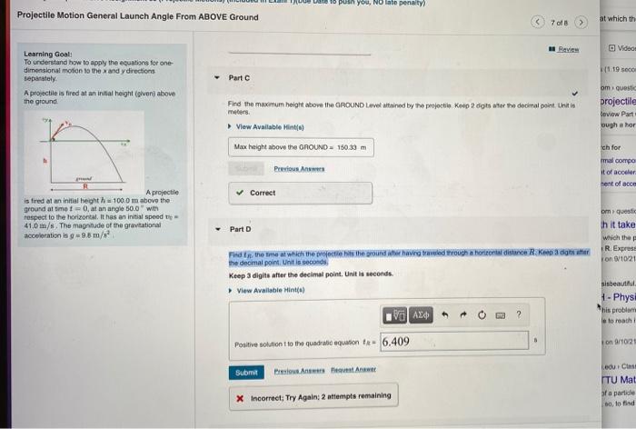 Solved Projectile Motion General Launch Angle From ABOVE | Chegg.com
